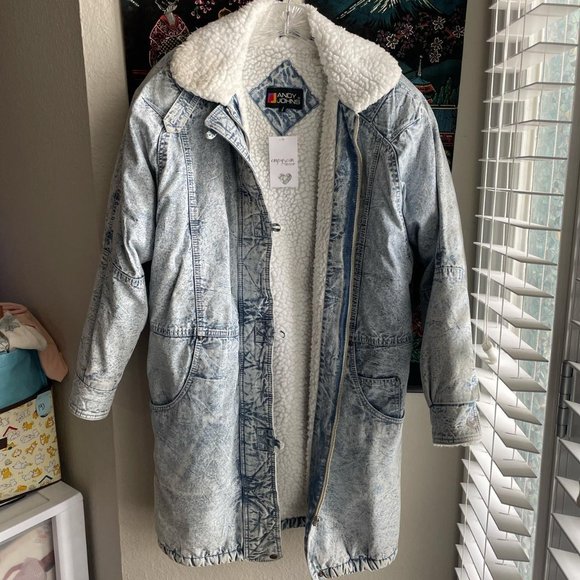 Andy Johns | Jackets & Coats | Vintage 8s Acid Washed Denim Trench Coat ...